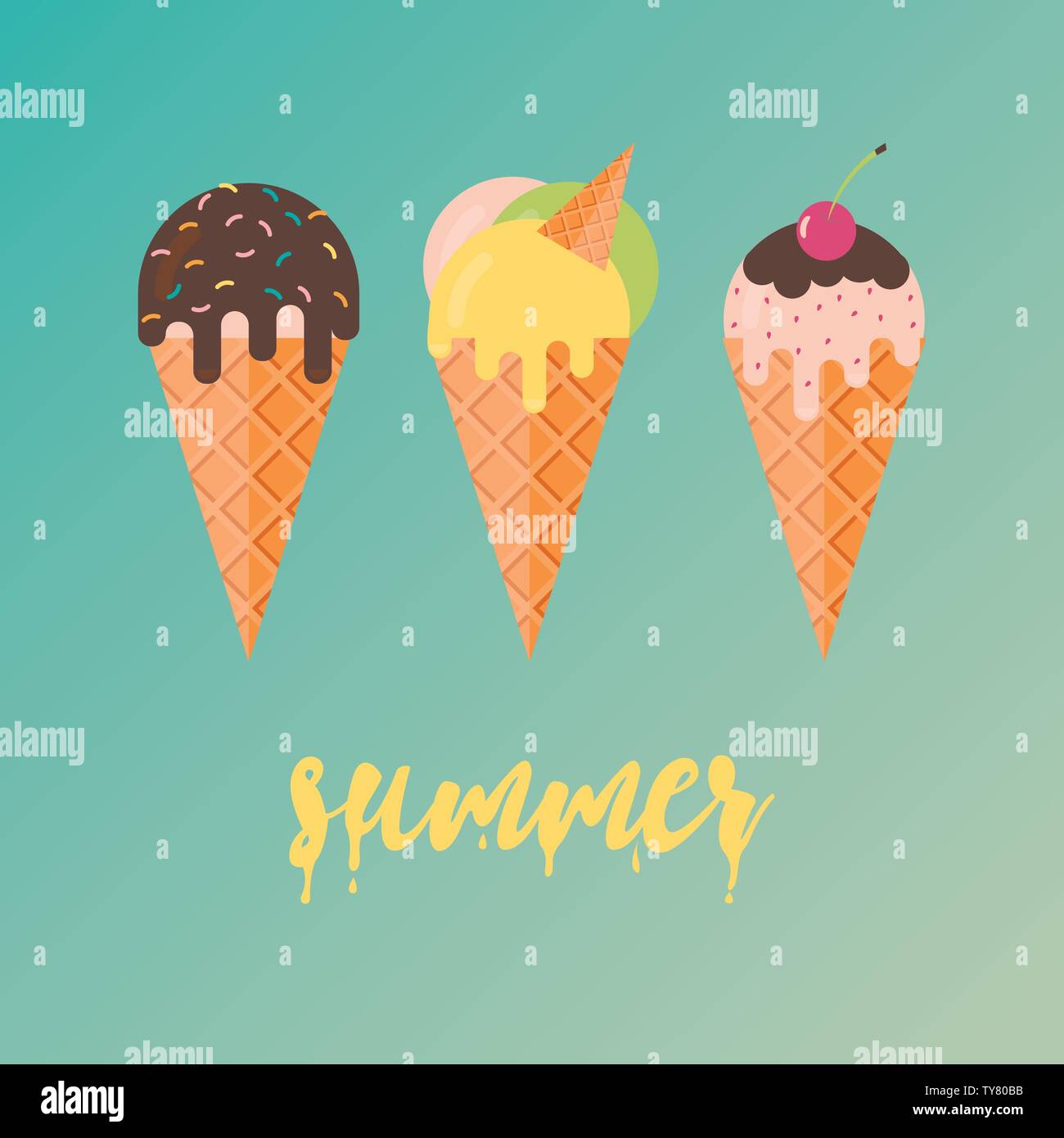 Collection of 3 vector ice cream illustrations. Flat design Stock ...