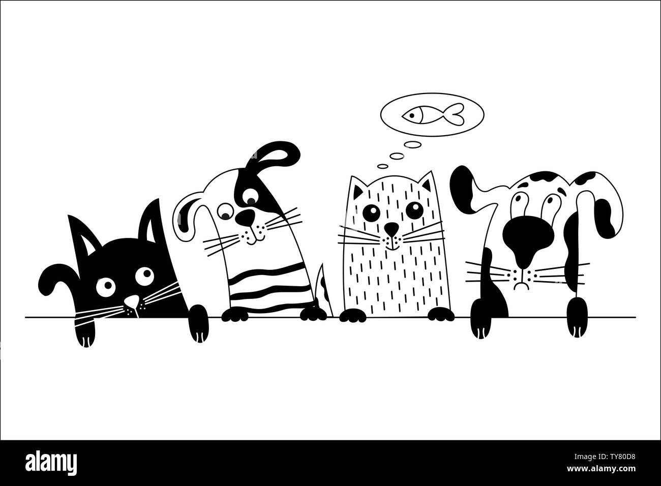 Black And White Dog And Cat Clipart