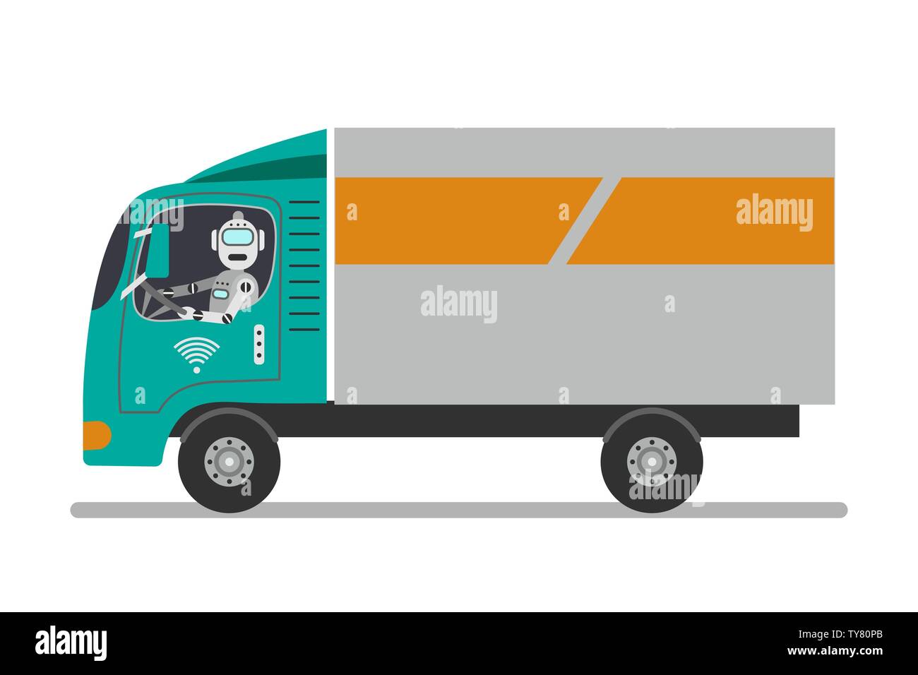 Robot driving a car. Autonomous car. Self driving car. Vector ...