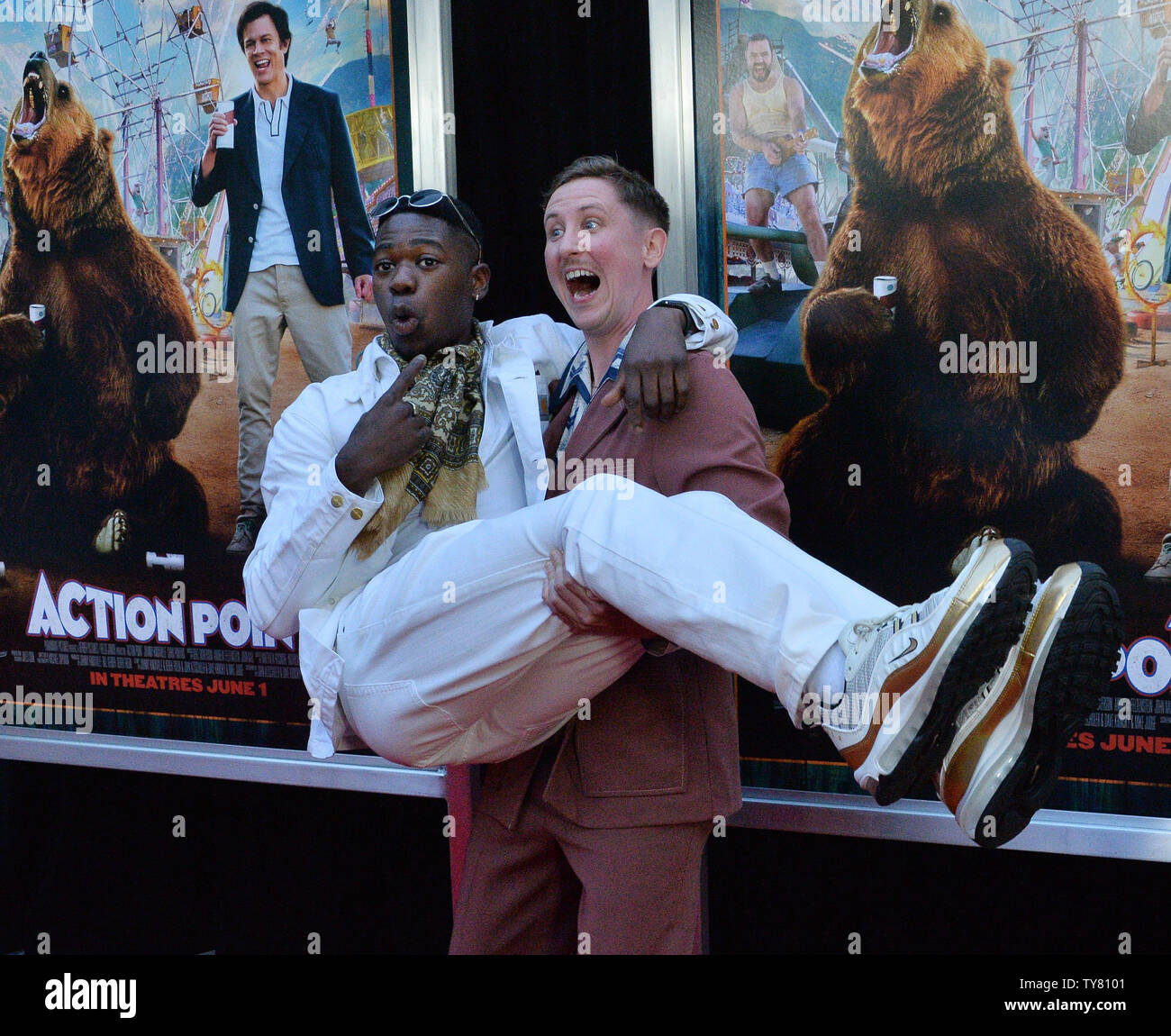 Cast members Eric Manaka (L) and Johnny Pemberton attend the premiere ...