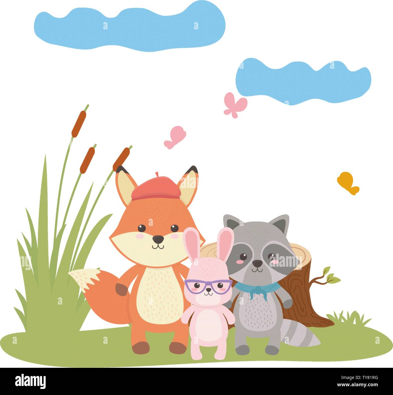 Fox raccoon and rabbit cartoon design, Animal cute zoo life nature and ...