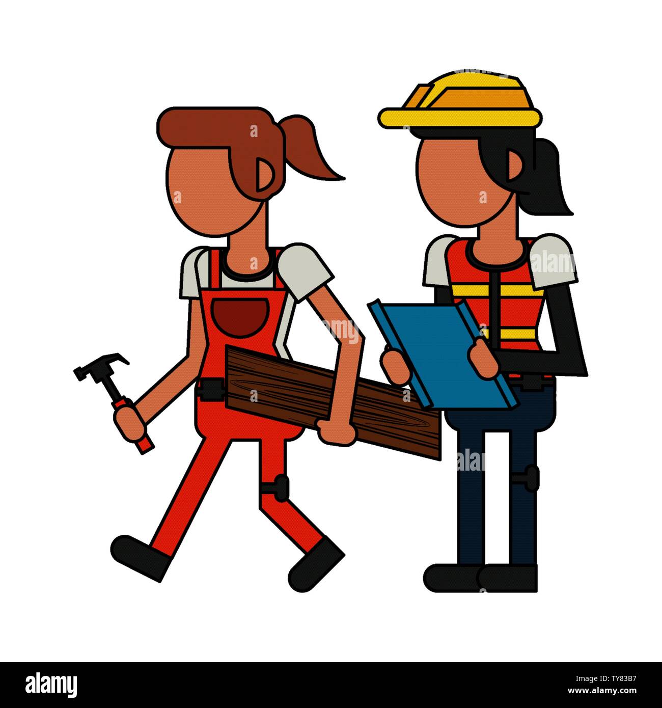 Construction workers with tools cartoons faceless Stock Vector Image ...