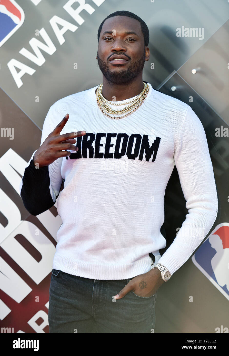 Rapper Meek Mill attends the 2018 NBA Awards at Barker Hangar in Santa ...