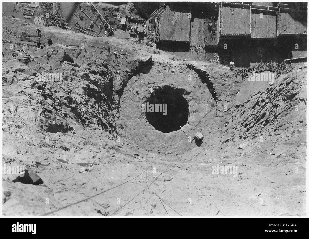 Looking down into excavation for downstream Nevada intake tower. View ...