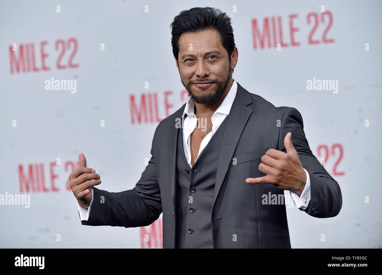 Sam Medina attends the premiere of 'Mile 22' at the Westwood Village ...