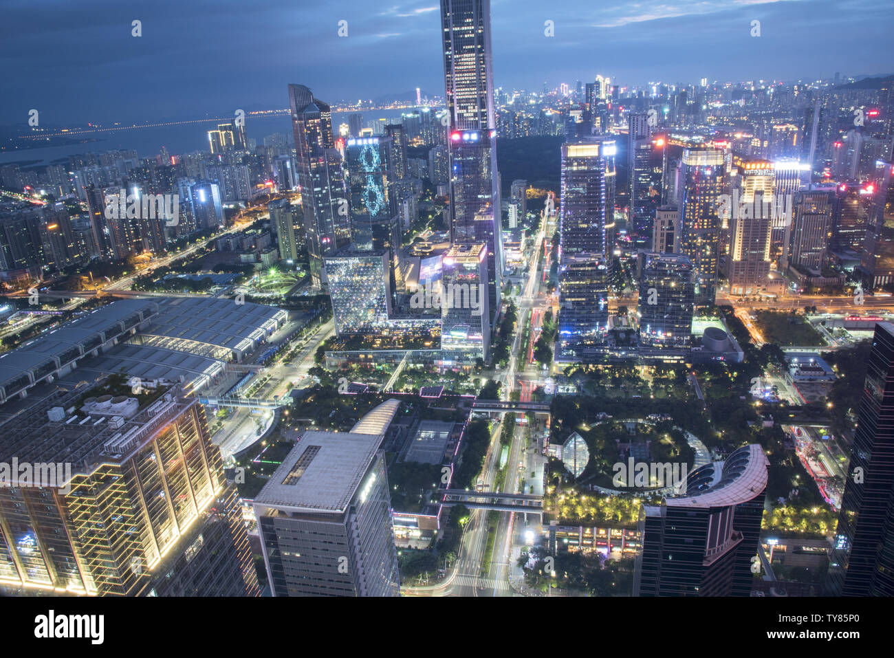 Chinese city skyline complex high-rise building building night view ...
