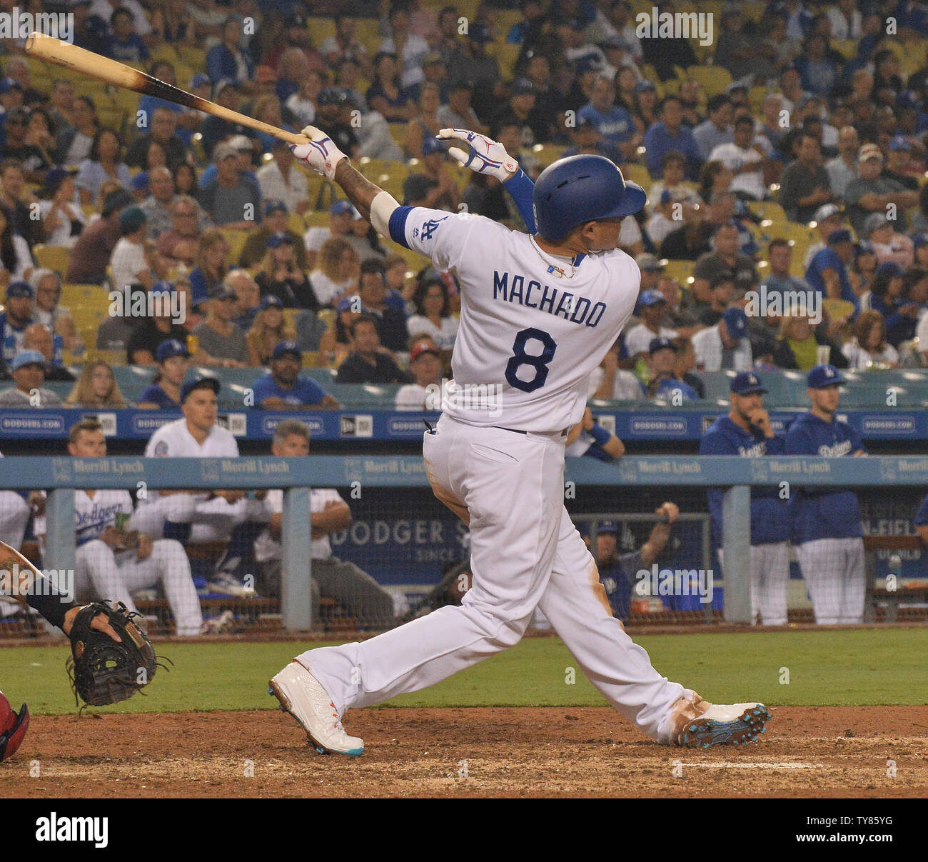 Los Angeles Dodgers' short stop Manny Machado hits a solo home-run in ...