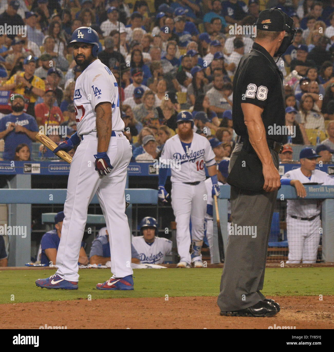 Los Angeles Dodgers' outfielder Matt Kemp argues the strikeout looking ...