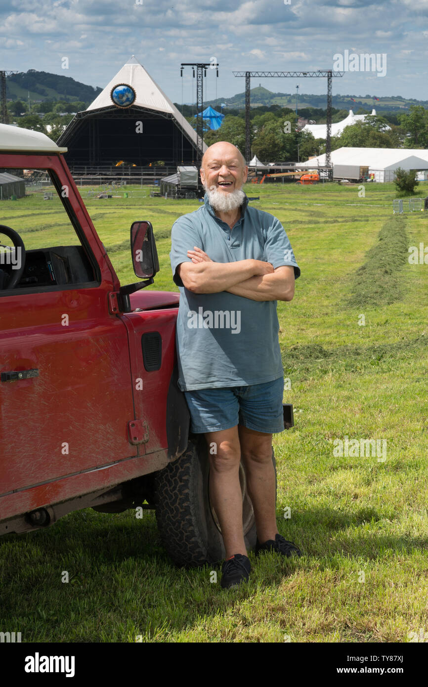 Glastonbury, UK. Saturday, 22 June, 2019. Michael Eavis poses for ...