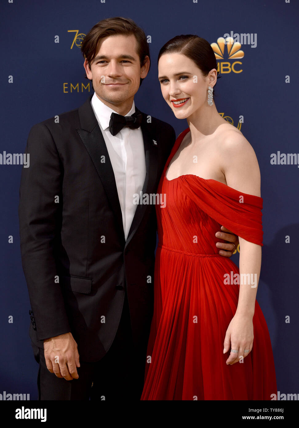 Actors Jason Ralph (L) and Rachel Brosnahan attend the 70th annual ...
