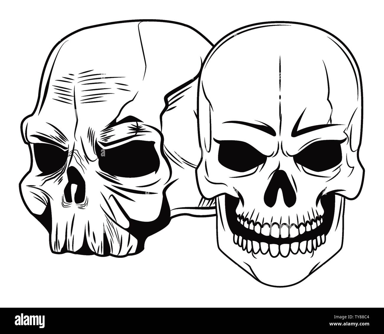 two skull drawn tattoo icon Stock Vector Image & Art - Alamy