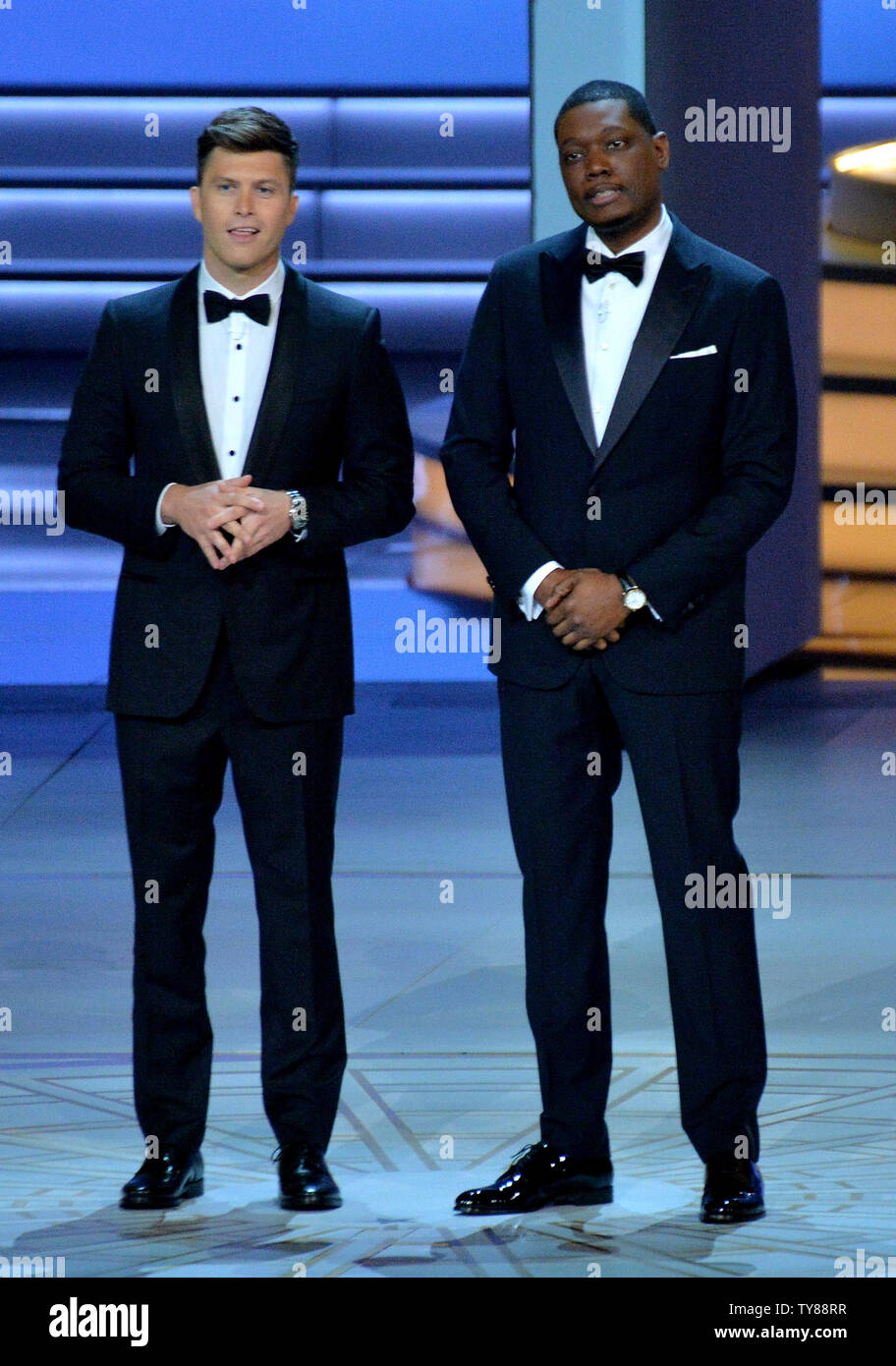 Colin Jost and Michael Che onstage during the 70th annual Primetime ...