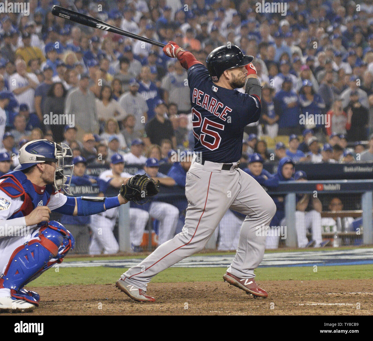 Boston Red Sox first baseman Steve Pearce hits a bases load three-run ...