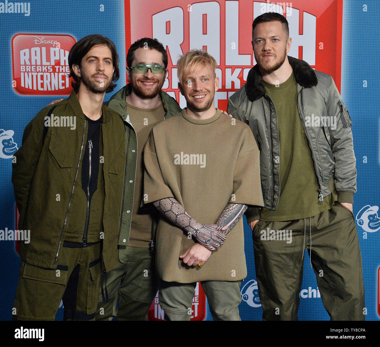 Imagine Dragons band members attend the premiere of the animated motion ...
