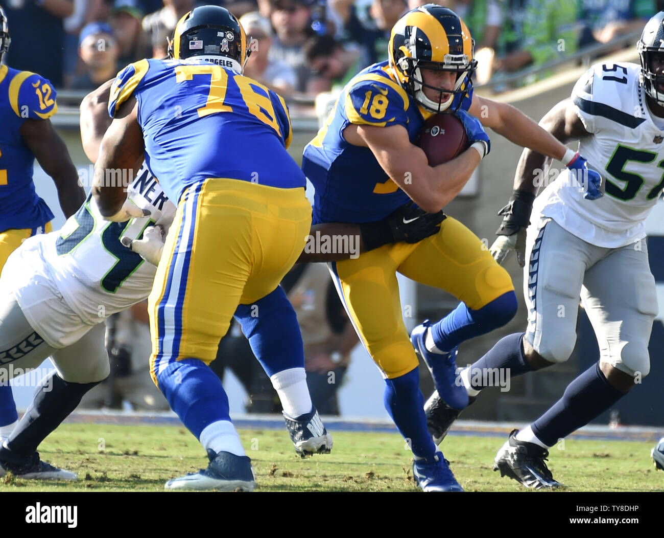 Rams Cooper Kupp gains yardage against the Seahawks in Los Angeles ...