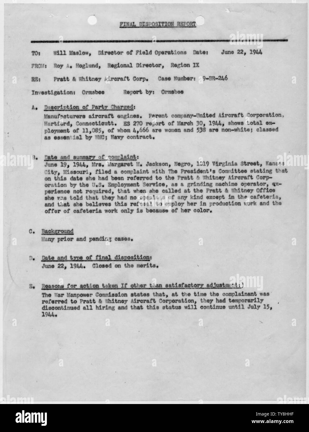 Margaret M. Jackson [Case 9-BR-246]: Final Disposition Report; Scope ...