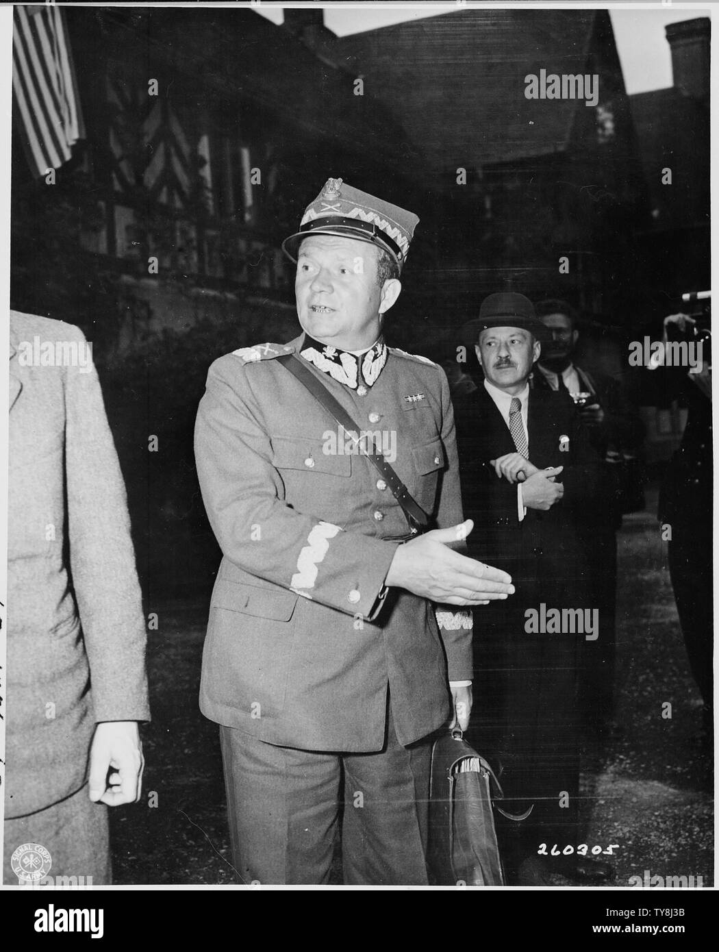 Marshal Zymirski, Polish Army officer, leaving the Cecilienhof Palace ...