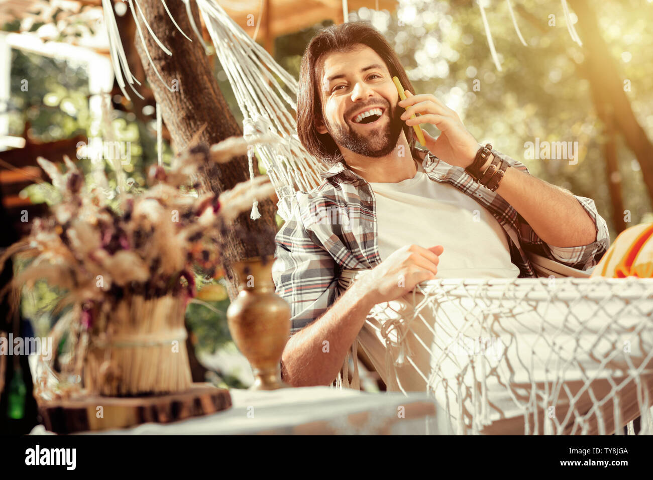 Positive delighted long haired hi-res stock photography and images - Alamy