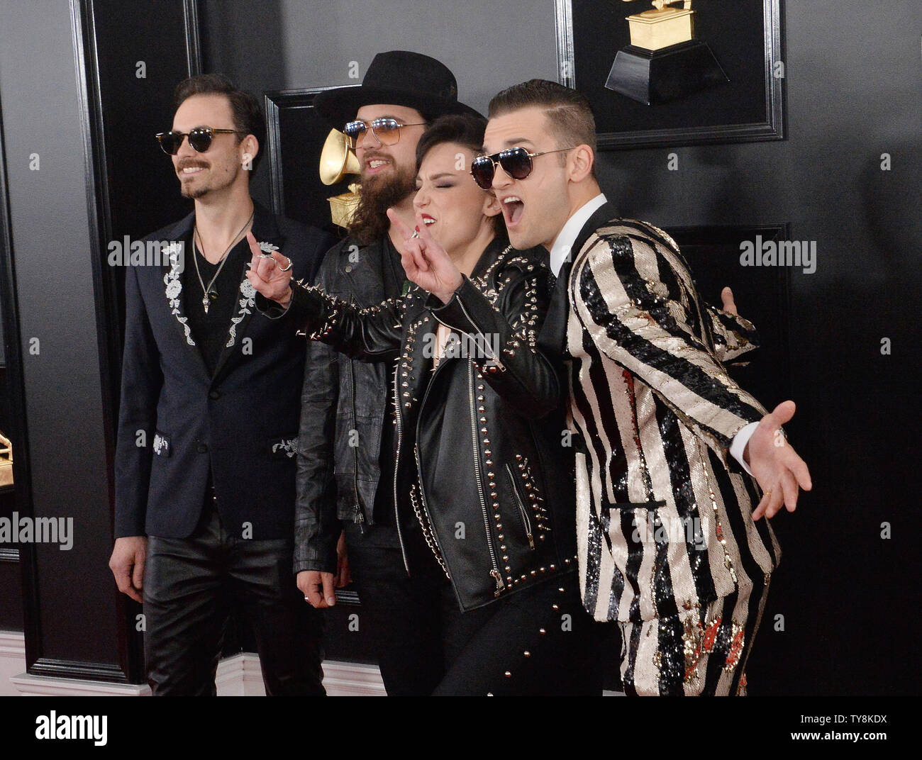 (L-R) Josh Smith, Joe Hottinger, Arejay Hale and Lzzy Hale of Halestorm ...