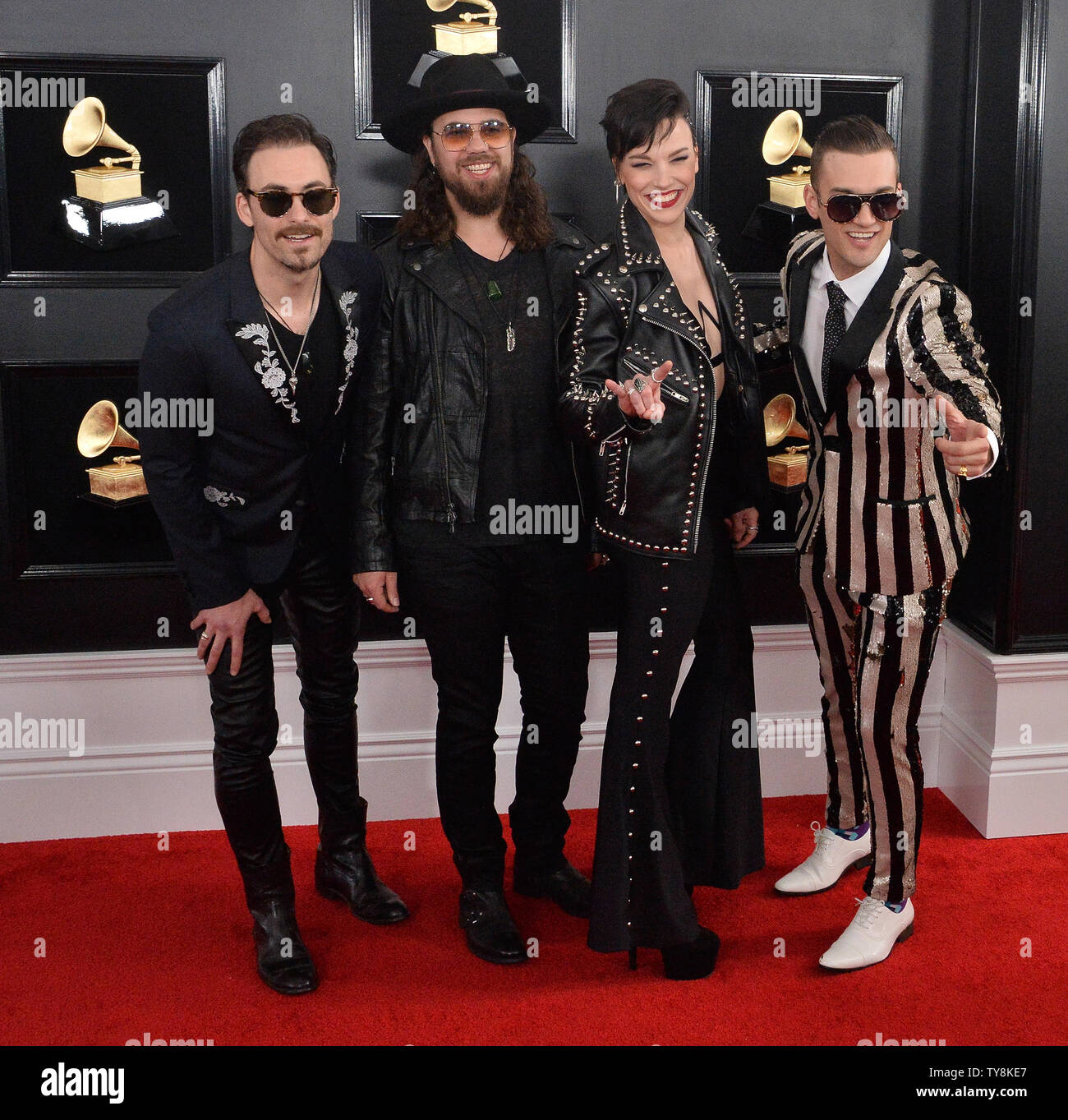 (L-R) Josh Smith, Joe Hottinger, Arejay Hale and Lzzy Hale of Halestorm ...