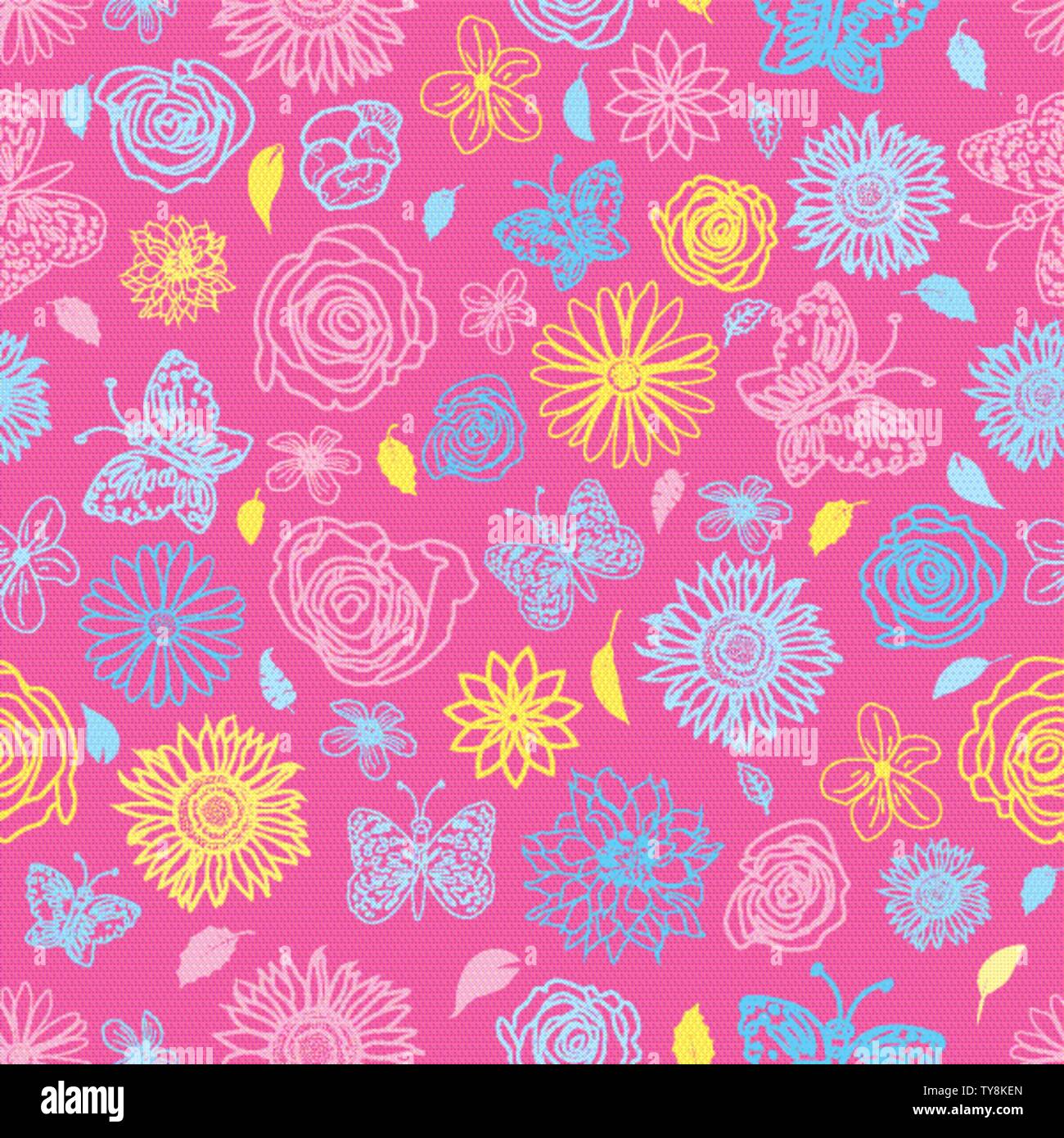 Summery hand drawn garden scenery seamless background Stock Vector ...