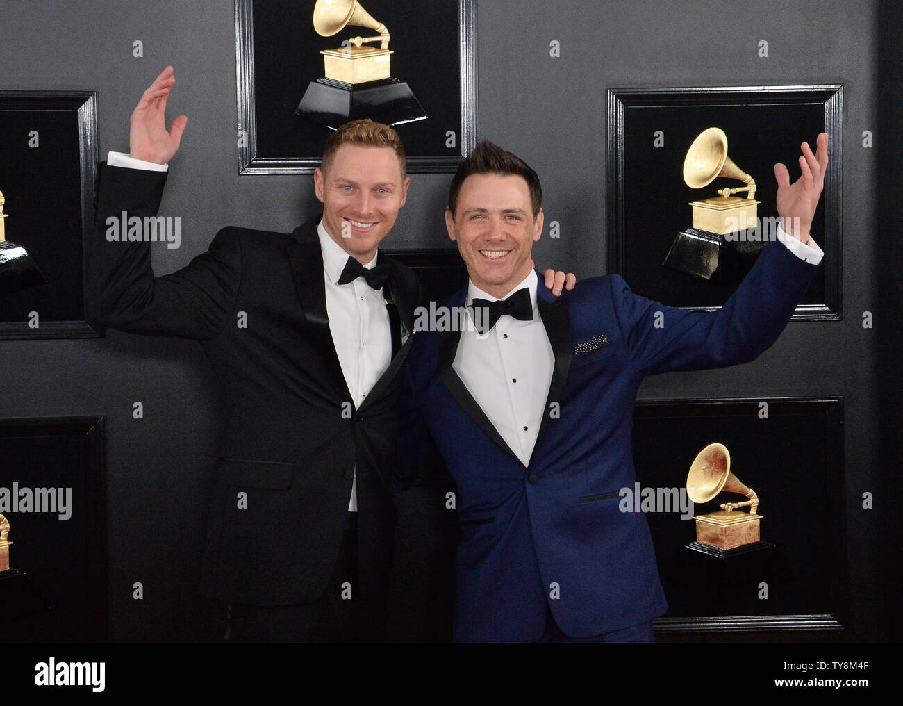 Brad Hugunin (L) and Donald McKiney arrive for the 61st annual Grammy ...