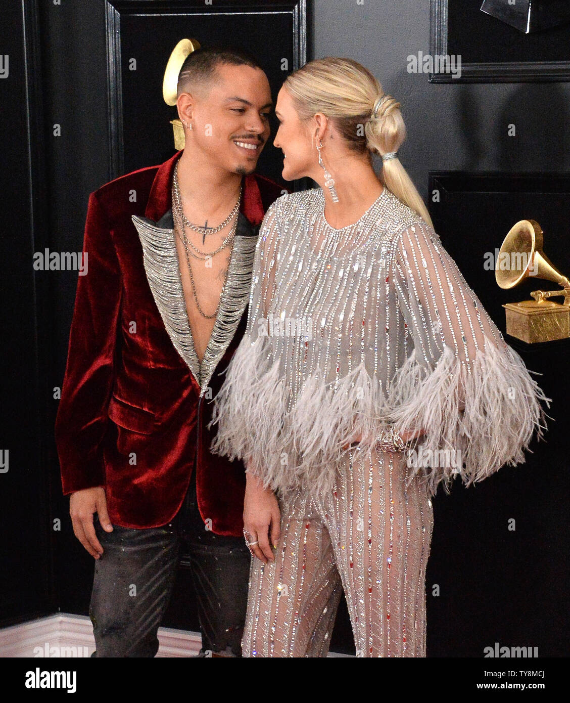 Evan Ross and Ashlee Simpson arrive for the 61st annual Grammy Awards ...