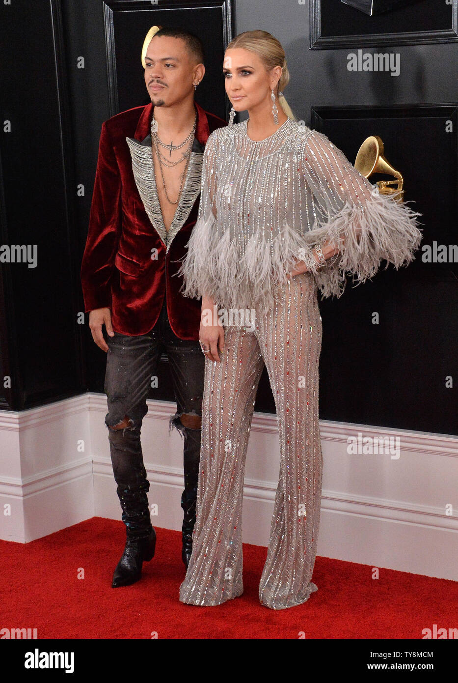 Evan Ross and Ashlee Simpson arrive for the 61st annual Grammy Awards ...