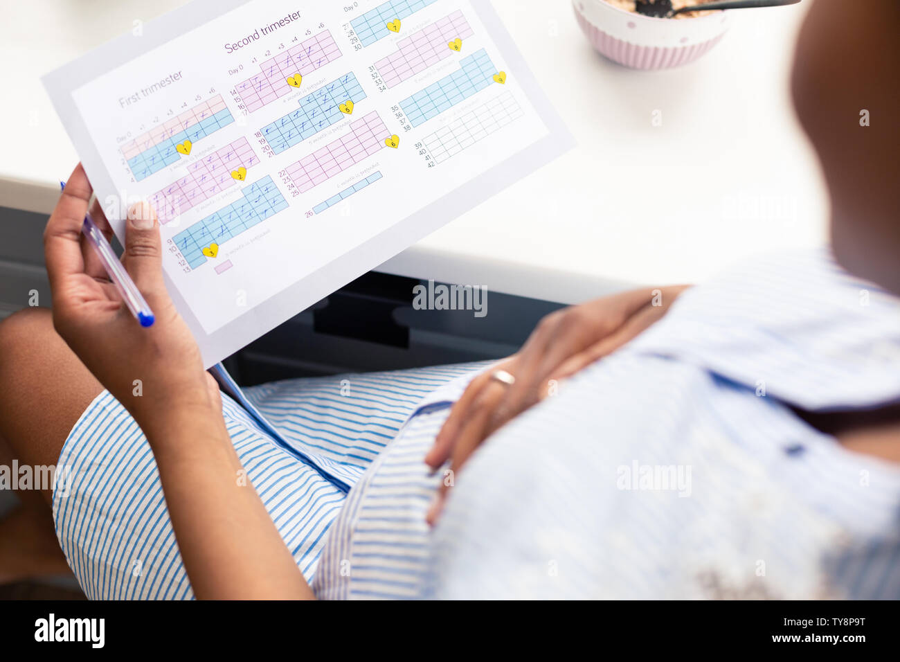 Pregnancy calendar in hands of an expectant mother Stock Photo - Alamy