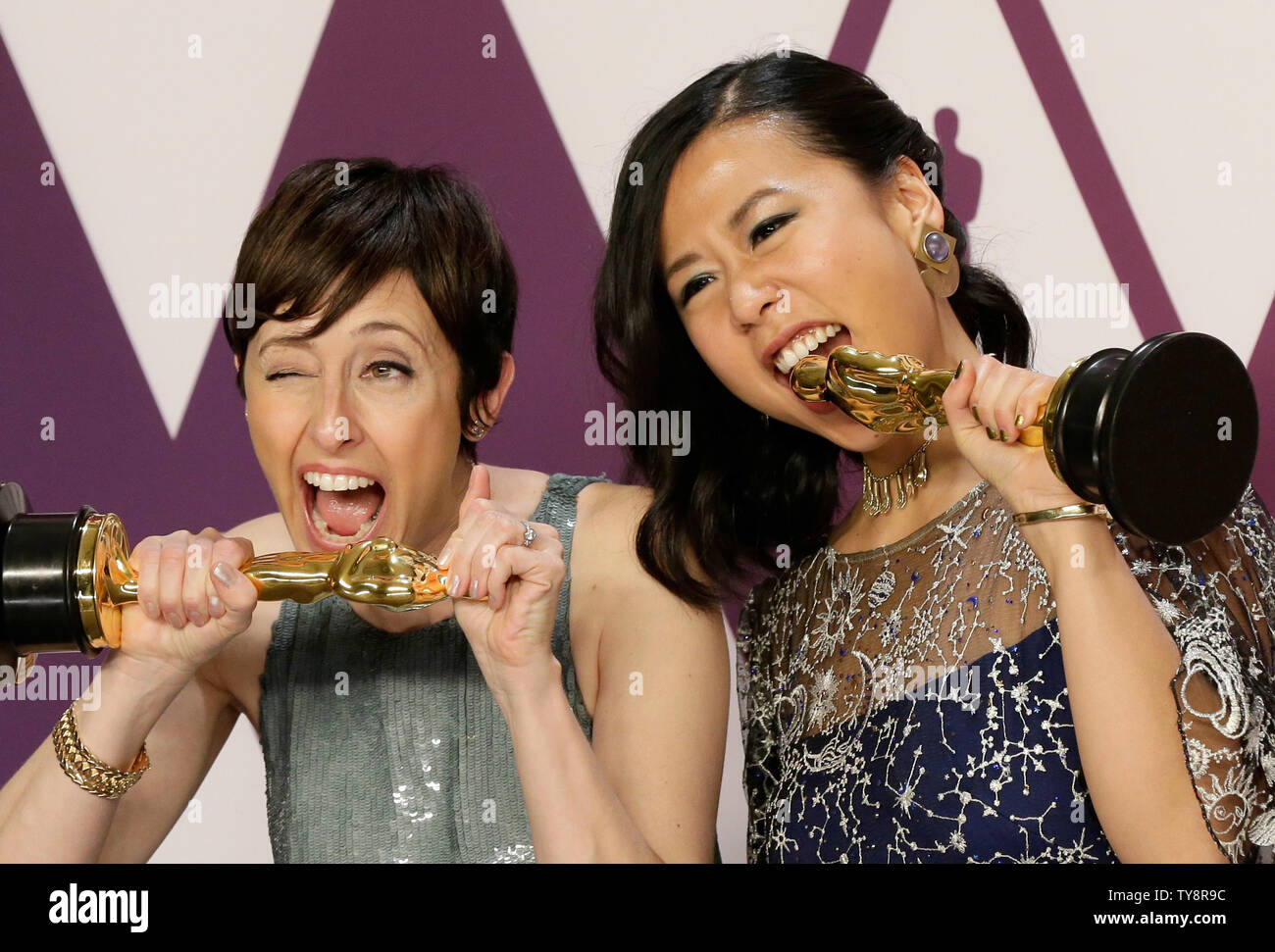Becky Neiman-Cobb (L) and Domee Shi, winners of Best Animated Short ...