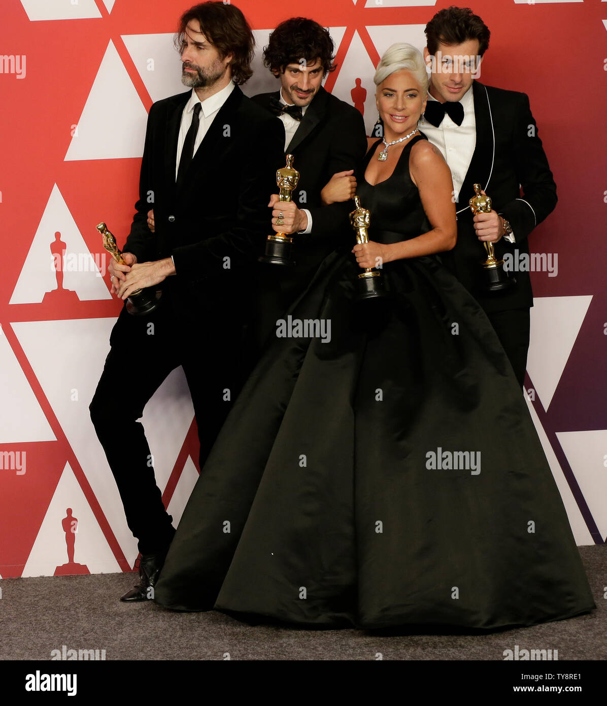 (L-R) Andrew Wyatt, Anthony Rossomando, Lady Gaga and Mark Ronson ...