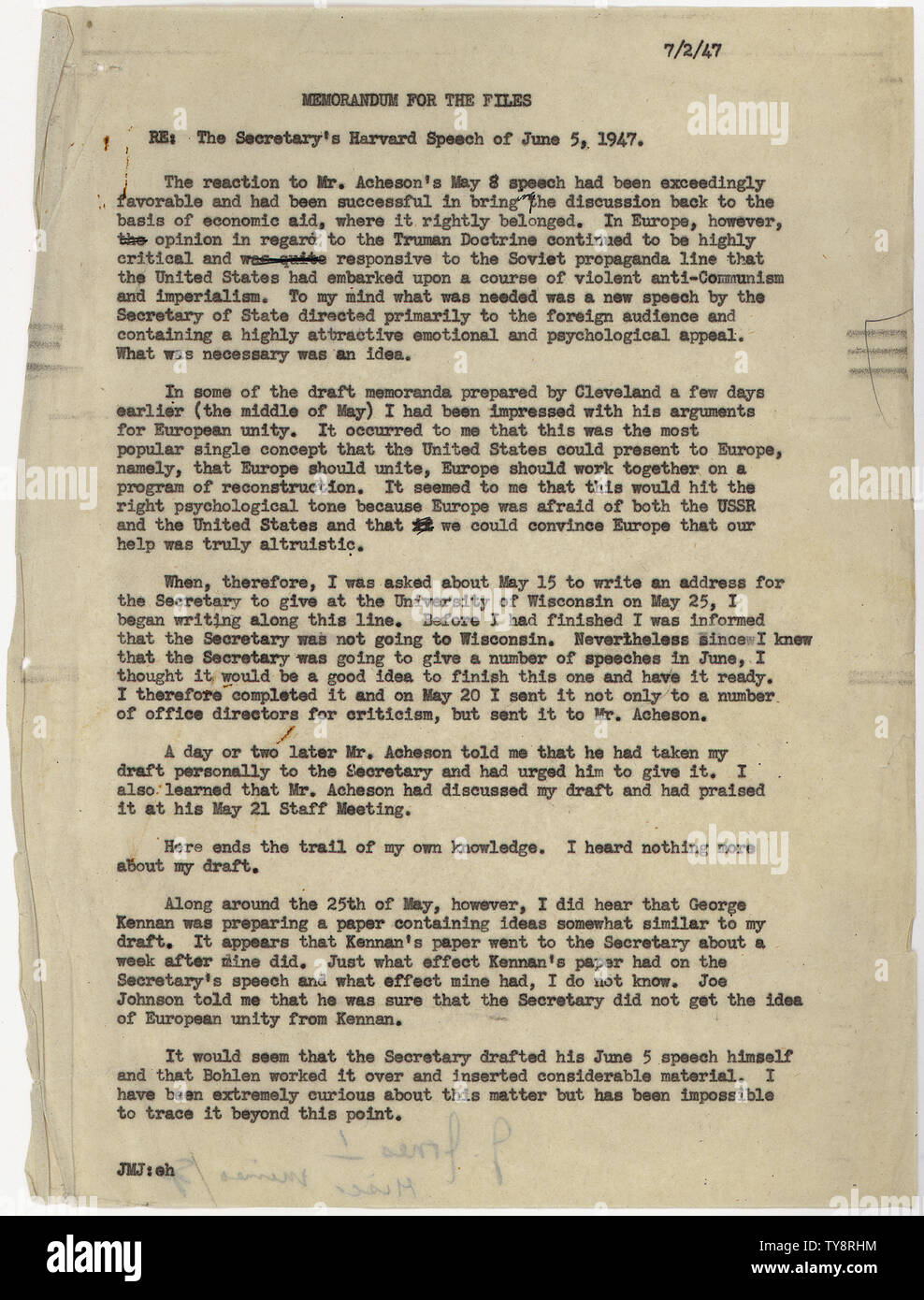 Memorandum for the File by Joseph M. Jones; Scope and content: In this ...