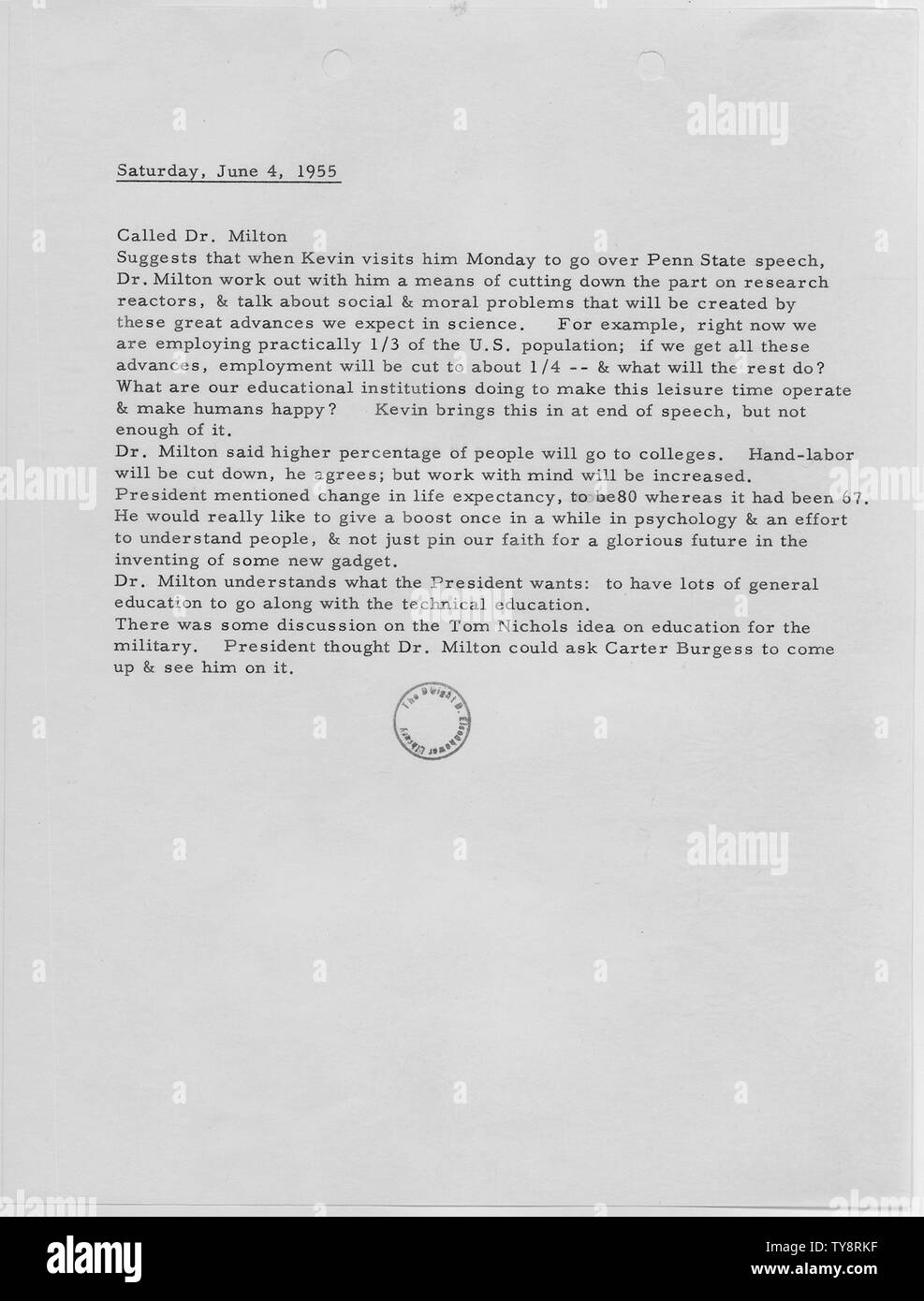 Memorandum of Telephone Conversation between President Eisenhower and ...