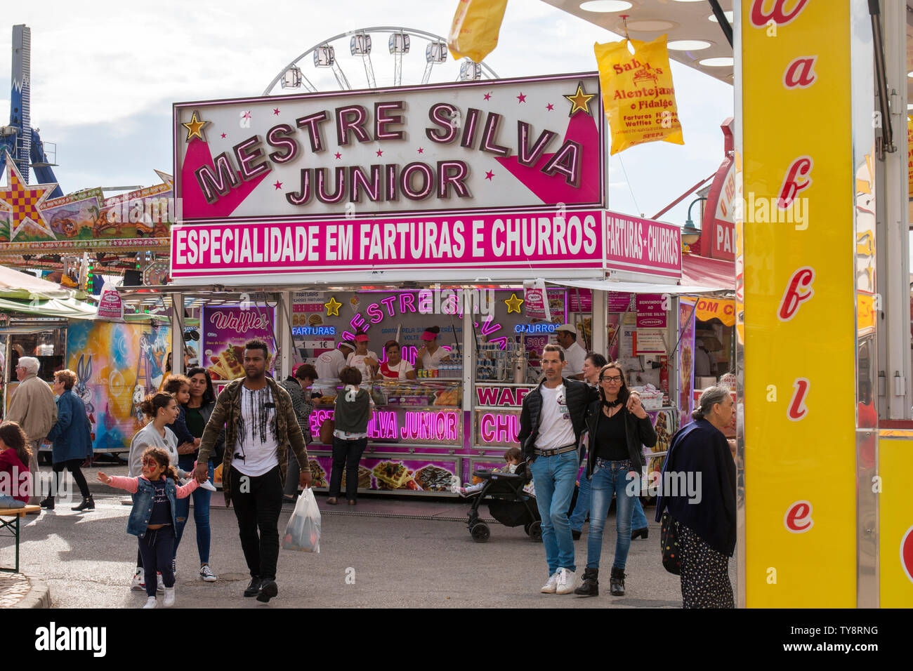 FARO, PORTUGAL - OCTOBER 2018: Fun fair event Santa Iria with games ...