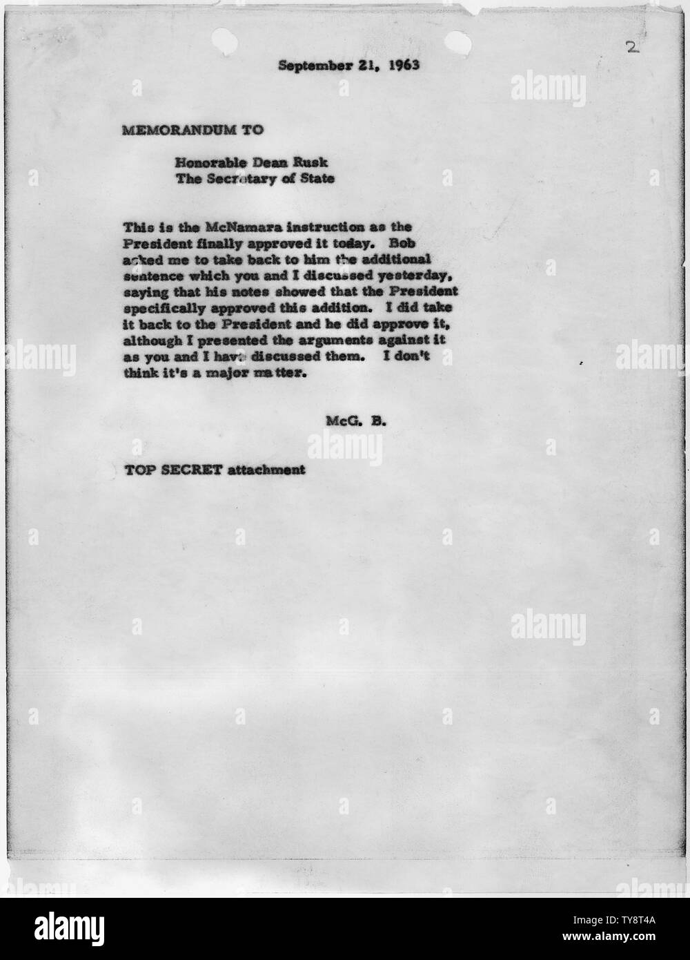 Memorandum to Honorable Dean Rusk dated 21 September 1963; Scope and ...
