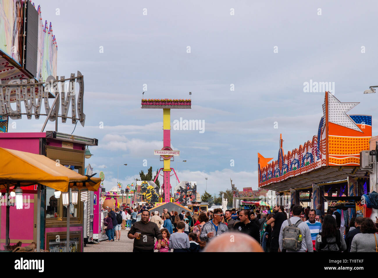 FARO, PORTUGAL - OCTOBER 2018: Fun fair event Santa Iria with games ...