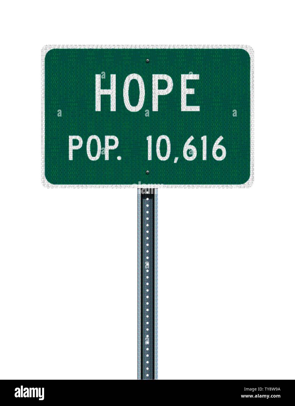 Vector illustration of the Hope city population green road sign Stock ...