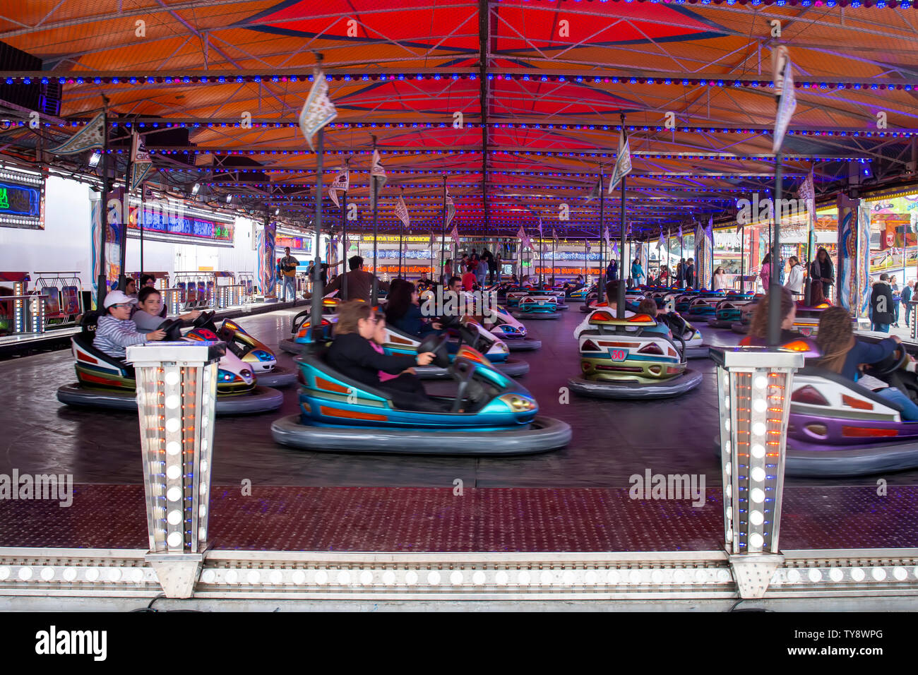 FARO, PORTUGAL - OCTOBER 2018: Fun fair event Santa Iria with games ...