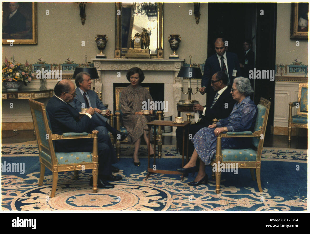 Menahem Begin, Jimmy Carter, Rosalynn Carter, Anwar Sadat and Mrs ...