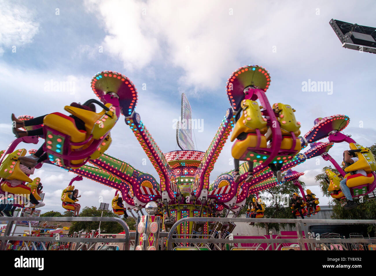 FARO, PORTUGAL - OCTOBER 2018: Fun fair event Santa Iria with games ...