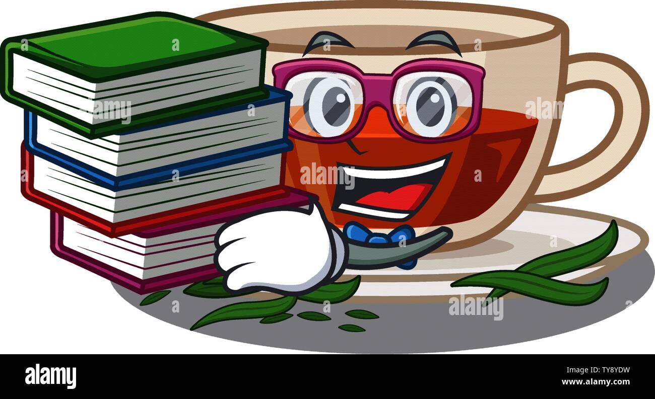 Student with book darjeeling tea above wooden cartoon table Stock ...