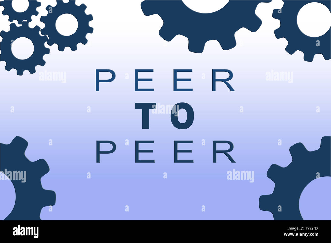 PEER TO PEER sign concept illustration with blue gear wheel figures on ...