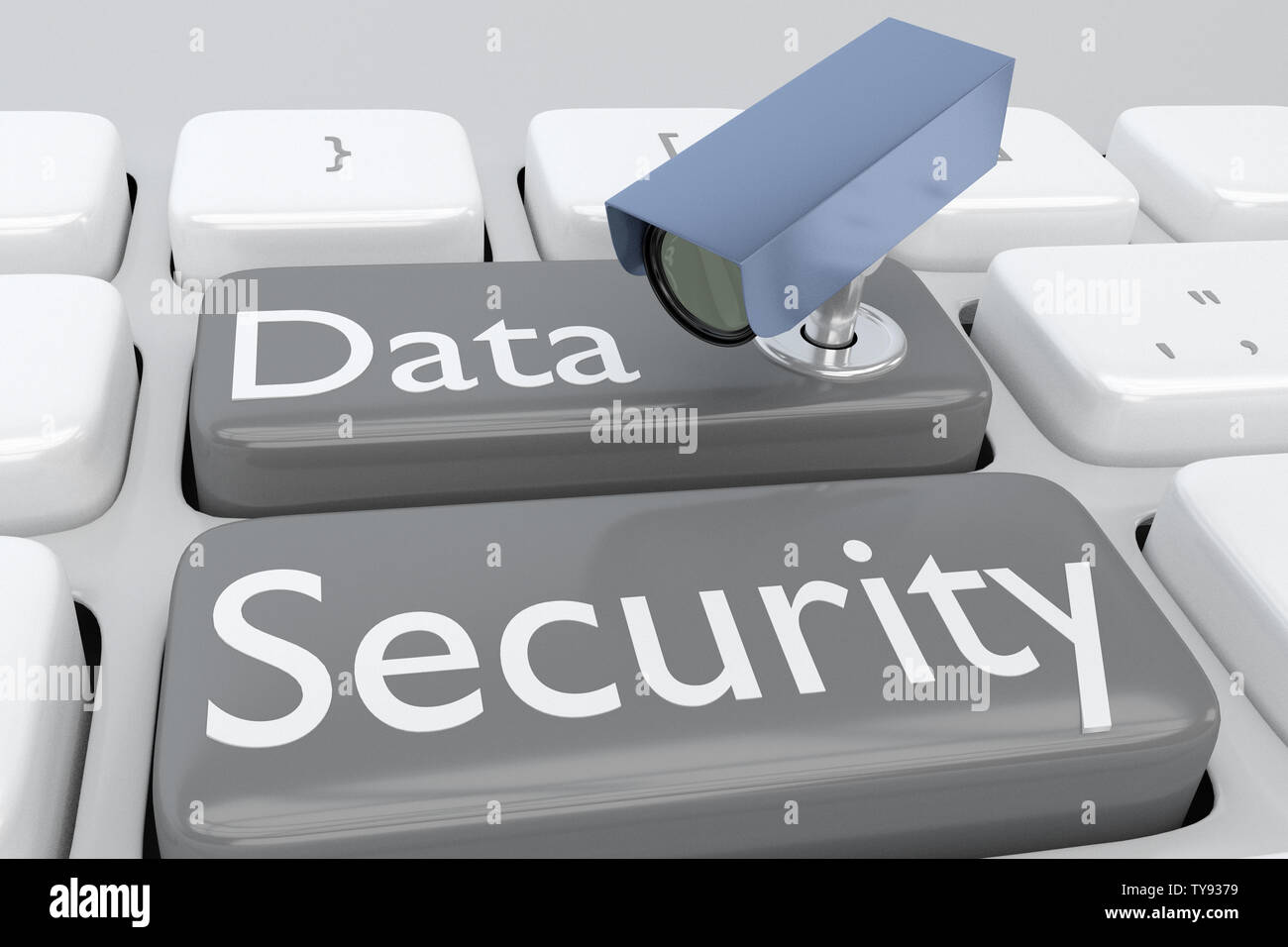 3D illustration of computer keyboard with the print Data Security on two adjacent gray buttons ...