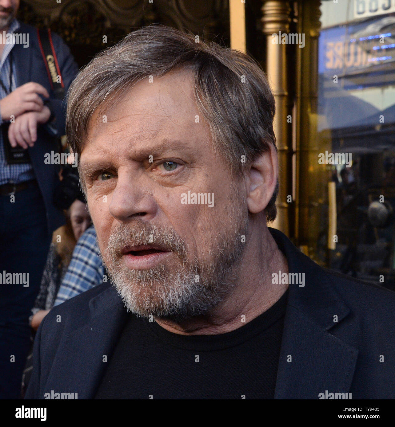 Actor Mark Hamill speaks with reporters following an unveiling ceremony ...