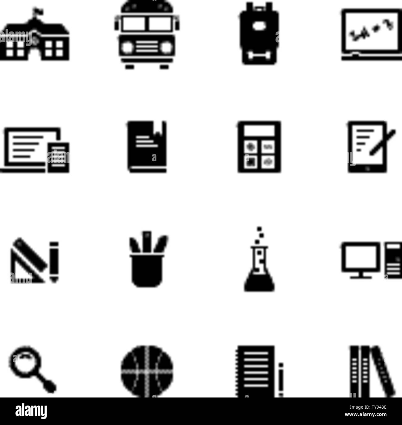 School Elements solid icon set on white background Stock Vector Image ...