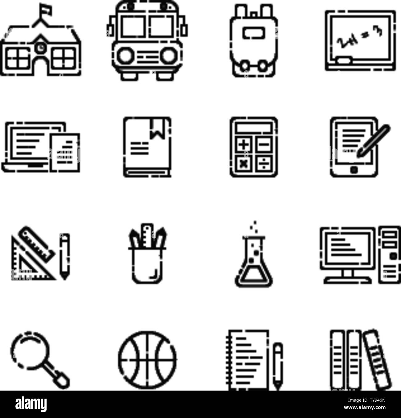 School Elements outline icon set on white background Stock Vector Image ...