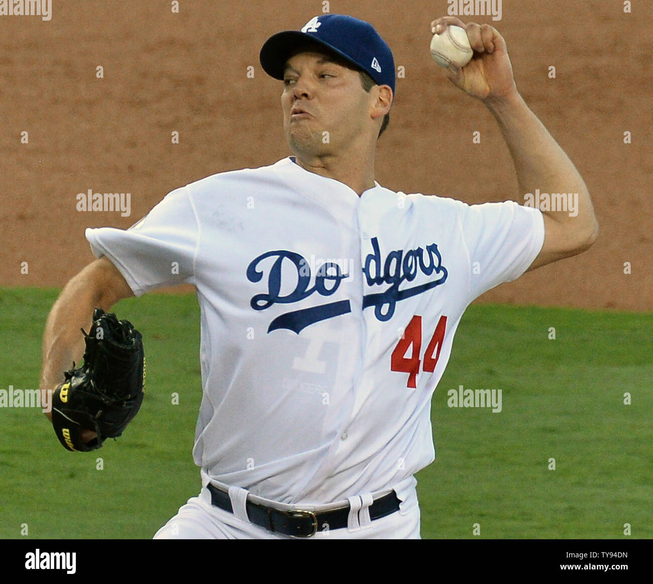 Los Angeles Dodgers starting pitcher Rich Hill throws against the ...