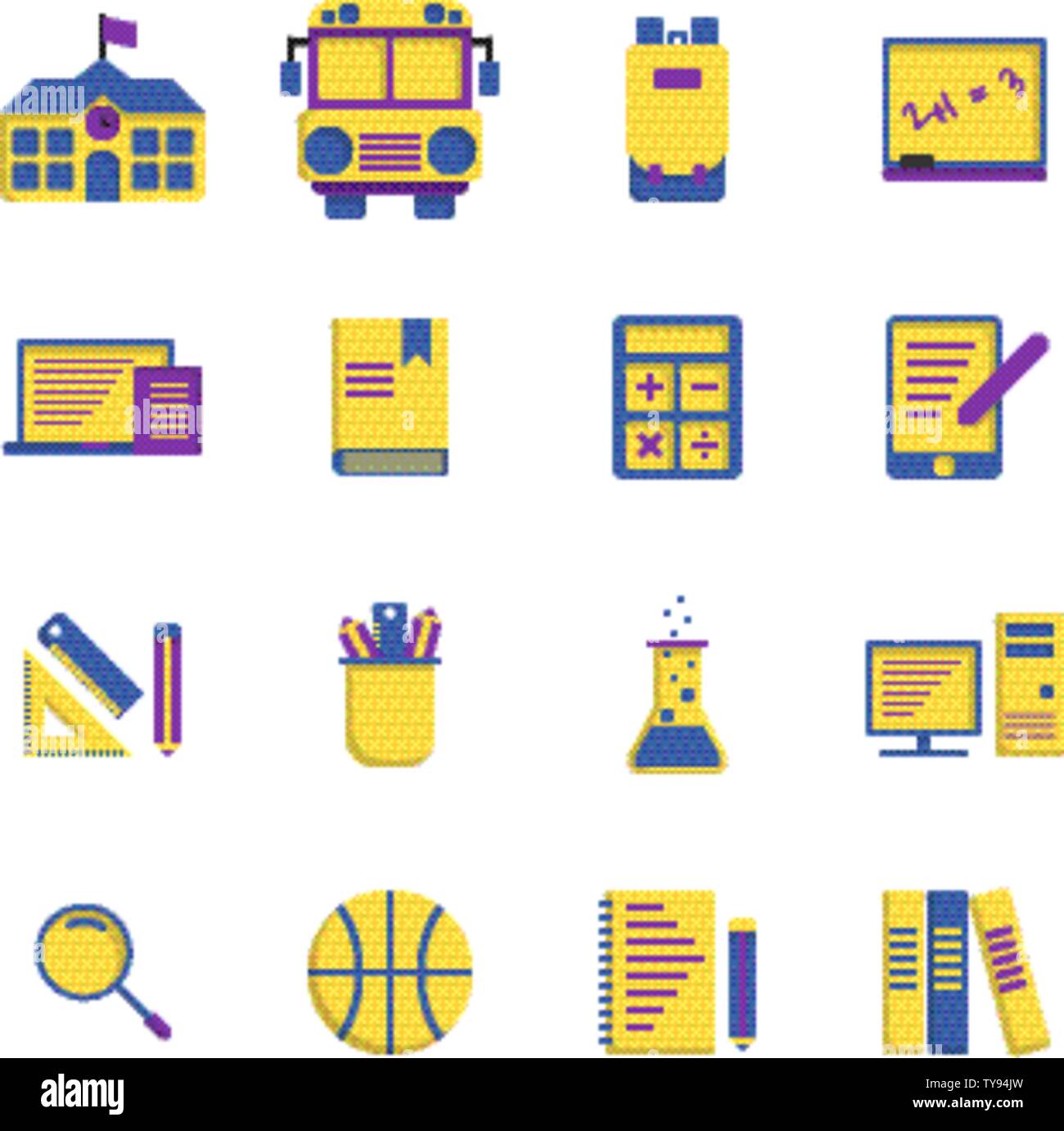 School Elements flat icon set on white background Stock Vector Image ...