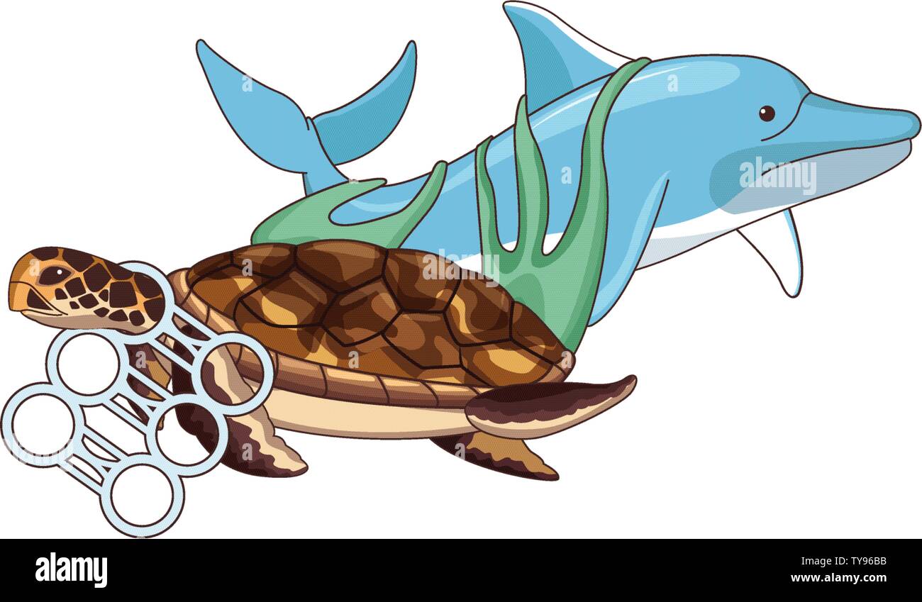 sad dolphin and turtle stuck Stock Vector Image & Art - Alamy