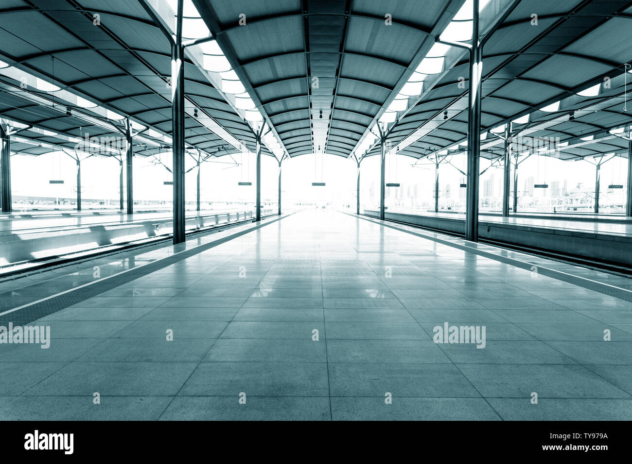 Empty floor of train station platform Stock Photo - Alamy
